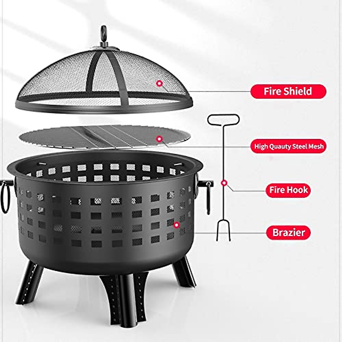 JAHH Multi-Function Bonfire Basin Winter Heating Outdoor Courtyard Charcoal Fire Pit Garden Household Barbecue Rack