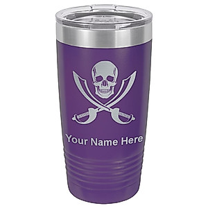 LaserGram 20oz Vacuum Insulated Tumbler Mug, Jolly Roger, Personalized Engraving Included (Dark Purple)