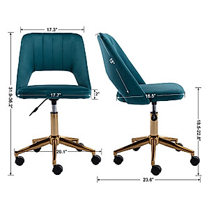 ZHENGHAO Modern Armless Desk Chair Vanity Stool for Teen Girls, Hollow Back Task Chair Study Chair Sewing Chair with Gold Base for Home OfficeBedroomLiving Room (Green)