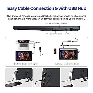HUION KAMVAS 22 Plus Graphics Drawing Tablet with Screen Full Laminated QD 140% sRGB, Android Support Battery-Free 8192 Levels Pressure Stylus Tilt Drawing Pen Tablet, 21.5" Drawing Monitor with Stand