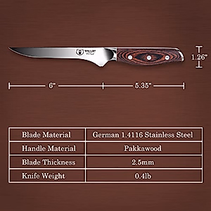 WALLOP Boning Knife - 6 inch Flexible Fillet Knife Deboning Knife for Bone, Fish, Poultry, Meat Slicing Knife- German HC Stainless Steel with Full Tang Pakkawood Handle - Jane Series with Gift Box