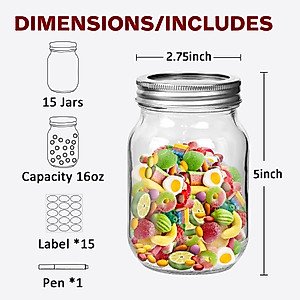 SLifeJars 30 Pcs Mason Jars 8 oz Regular Mouth Clear Glass Jars with Airtight Leak Proof Lids and Bands Canning Jars Reusable Spice Jars for Kitchen Food Storage Prep Overnight Oats Jam Jelly Honey