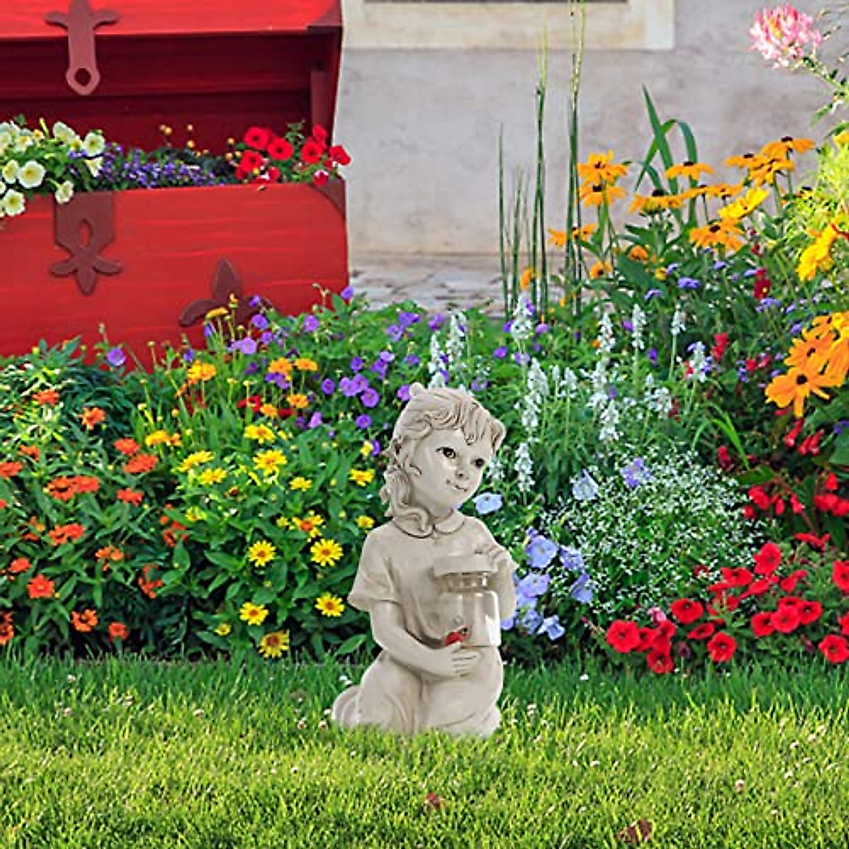 LIOOBO Solar Fireflies Solar Girl Statue Fairy Girl Garden Statue Solar Powered LED Light for Garden Decor Porch Lawn Art Decorations Housewarming Garden Gift