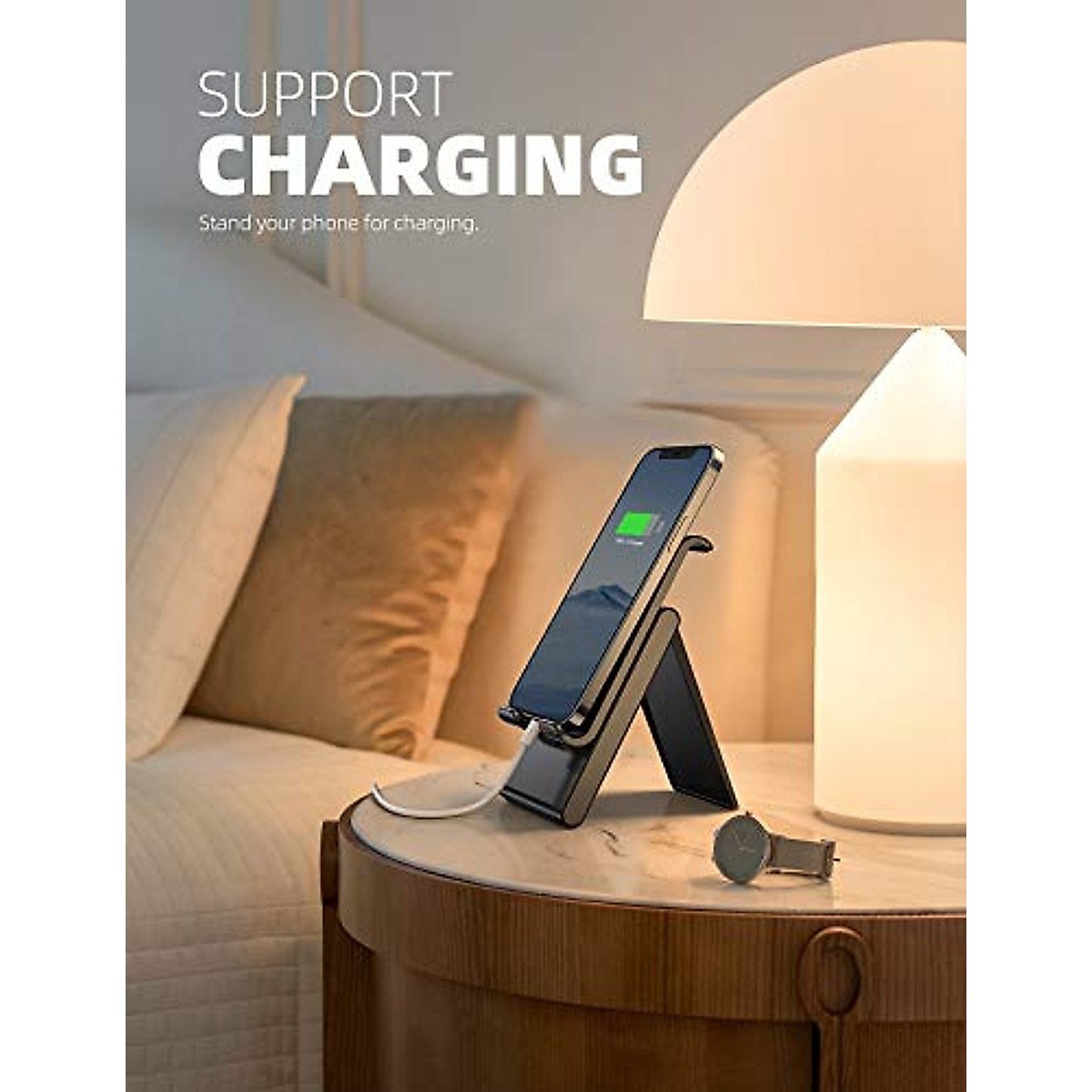 Lamicall Adjustable Cell Phone Stand - Foldable Portable Holder Cradle for Desk, Desktop Charging Dock Compatible with Phone 12 Mini 11 Pro XS Max XR X 8 7 6S Plus Galaxy S10 S9 S8 Smartphones Black