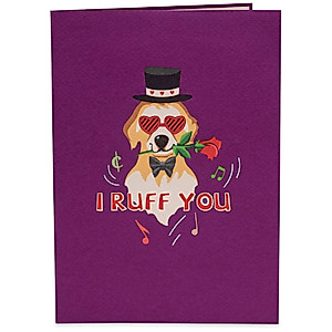 Pop of Art - I Ruff You Pop Up Card, Handmade 3D Popup Greeting Cards For Valentines Day, Mothers Day, Wedding, Anniversary, Love, Romance, Thank You, Thinking of You or All Occasion | 5" x 7"