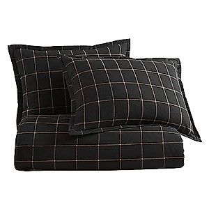 HiEnd Accents Windowpane 3 Piece Super Queen Duvet Cover Set, Black Plaid Bedding Set, Classic Modern Rustic Bed Set, 1 Duvet Cover and 2 Pillow Shams