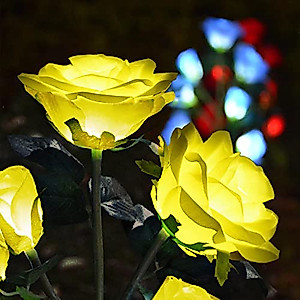 Abkshine Solar Rose Flower Lights Garden Decor, Upgraded 7-Rose Solar Flower Lights Yard Decor Outdoor Waterproof Garden Pathway Lights for Patio Pathway Courtyard Lawn Cemetery Decorations (Yellow)