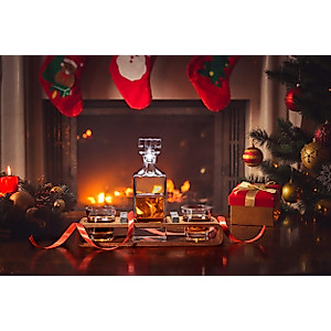 ROCKSLY Whiskey Stones Gift Set for Men | Whiskey Decanter Set With Wood Stand | Bourbon Decanter with Scotch Glasses, 8 Granite Whiskey Stones| Ideal For Whiskey Lovers | Gift Set For Dad, Boyfriend