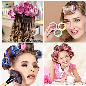 BESSEEK Hair Rollers Sets, 12 Pcs Self Grip Salon Hair Dressing Curlers, Jumbo Large Rollers for Long Short Hair, DIY Curly Hairstyle for Women, Heat-free Hair Curlers (6XLarge+6XMedium)