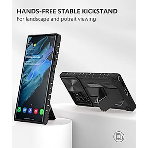 Case for Samsung Galaxy S22 Ultra 5G: Military Grade Drop Proof Rugged Protective Phone Cover with Built-in Kickstand & Slide |Shockproof Bumper Protection Textured Matte 6.8 Inch-Black