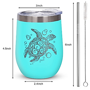 Shinlar Sea Turtle Gifts for Women - Sea Turtle Insulated Tumbler with Lid,Beach Gifts for Women Friends, Ocean Coastal Turtle Gifts Ideas for Turtle Lovers,Mom - 12oz Wine Tumbler Coffee Mug Teal