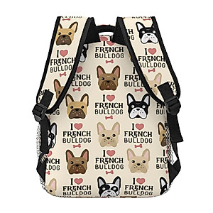 Juoritu I Love French Bulldog Backpacks, Laptop Backpacks for Travel Work Gifts, Lightweight Bookbags for Men and Women