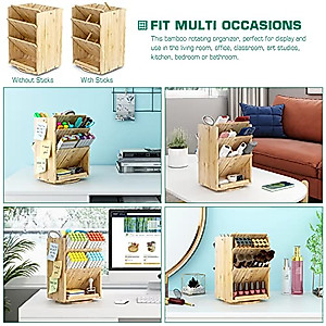 DF DARFOO Bamboo Desk Organizer Storage Accessories - Ultra-large 13 compartments, 1000+ Pencil Holder Capacity, Easy DIY Assembly, Rotating Desktop Organizer, Cosmetics, and Office Supplies