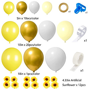 139PCS Sunflower Balloons Garland Kit with Artificial Sunflowers Yellow Balloons for Sunflower Theme Birthday Party Baby Shower