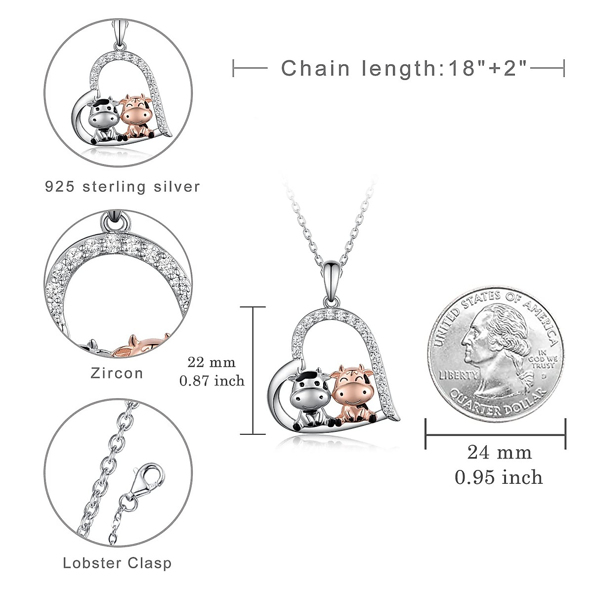CVRAVO Sterling Silver Cow Pendant Necklace Birthday Gifts Cute Animal Jewelry for Women