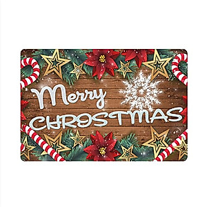 JEOCODY Merry Christmas Slogan and Snowflake Decorative Rug Garden/Kitchen/Bedroom Carpet for Home Decoration