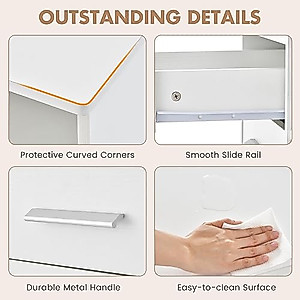 Giantex 3-Drawer File Cabinet for Office - Home Mobile Lateral Filing Cabinet with Hanging Bars, Open Storage Shelves, 5 Universal Wheels, Printer Stand for Letter Size Storage Cabinet (White)