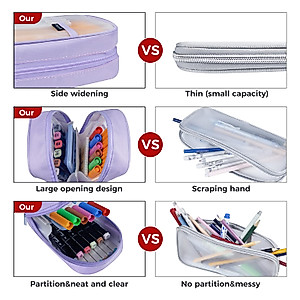 Fmeida Grid Mesh Pencil Case - Upgraded 4 Compartment Pencil Pouch, Clear Adult Pencil Bag Aesthetic Marker Pouch Stationary Bag Office Organizer for College Business Travel - Purple