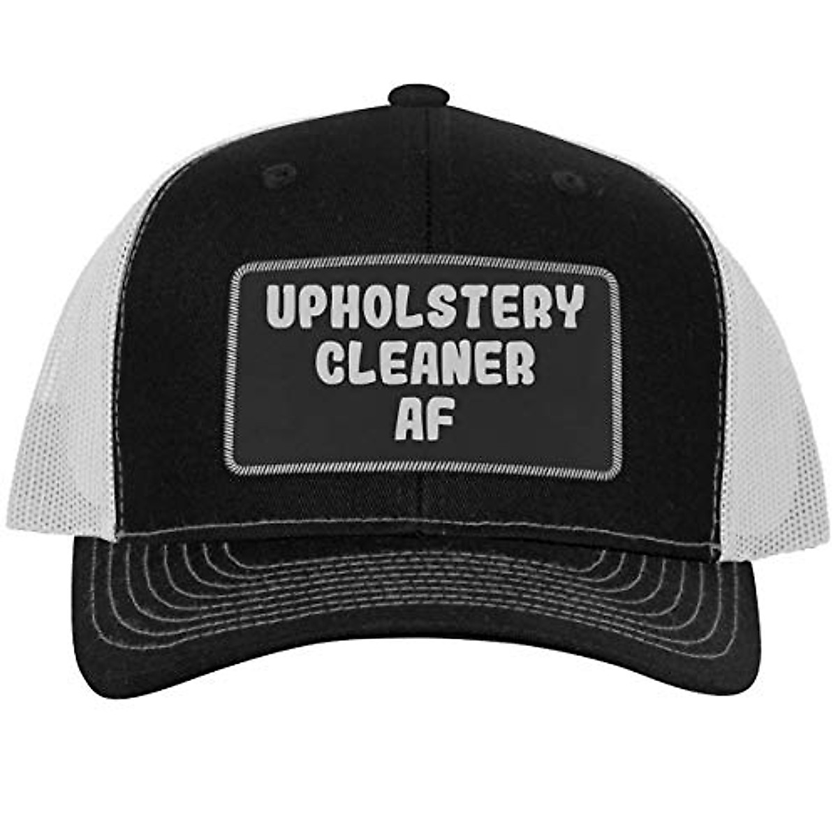 Upholstery Cleaner AF - Leather Black Patch Engraved Trucker Hat, Black-White, One Size