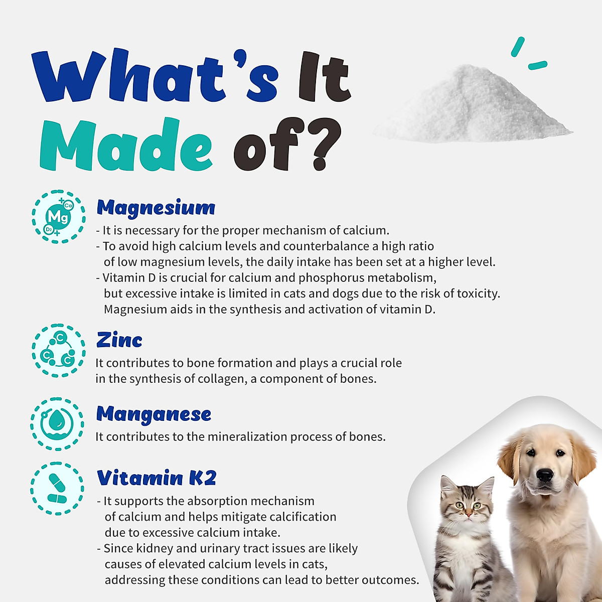 Inoel-6 for Cats and Dogs - Supports Bone Density, Joint and Abnormal Tissue with Pure IP6, Magnesium, Zinc, Manganese, Vitamin K2 (87.50g) (Inoel-6)