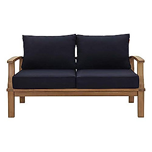 Modway Marina Premium Grade A Teak Wood Outdoor Patio, Loveseat, Natural Navy