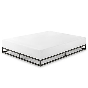 Mellow Modernista Low Profile 6 Inch Metal Platform Bed Frame with Classic Wooden Slat Support Mattress Foundation (No Box Spring Needed), Full, Black