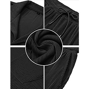 LecGee Mens Vacation Outfits Black Beach Short Sets Oversized Shirts Hawaiian Tracksuits Two Piece Short Set