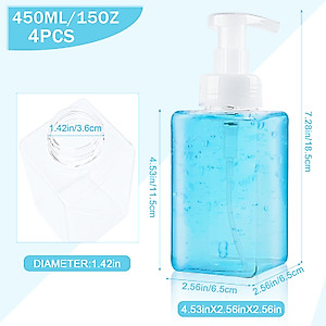 Foaming Soap Dispenser 15oz/450ml Clear Empty Foam Soap Dispenser, Square Refillable Plastic Foaming Hand Soap Dispenser Soap Pump for Liquid Soap, Shampoo, Body Wash(4 Pack)