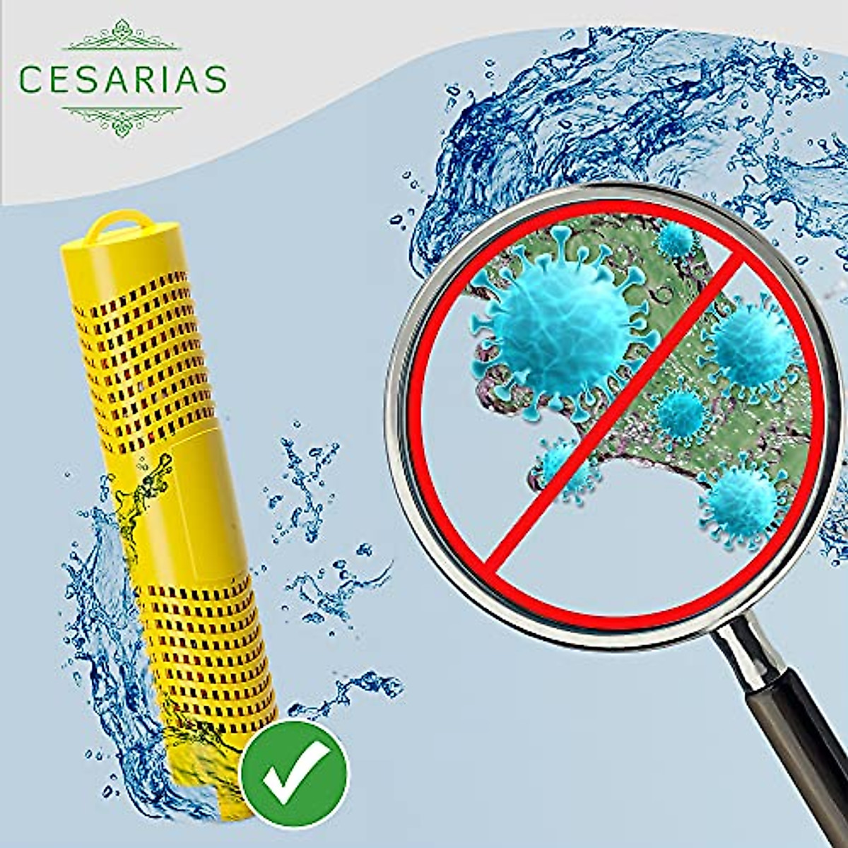 CESARIAS Spa Mineral Filter Sticks Cartridge for Hot Tub, Pool Testing Strips 6 in1, Kit of 3, Water Quality Test Strip 50pcs, Last for 4 Months