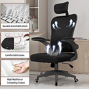 SenceHome Office Chairs, Ergonomic Office Chair, High Back Desk Chair with Adjustable Headrests, Lumbar Support and Flip-up Armrests, Breathable Mesh Computer Chair for Home Office (Black)