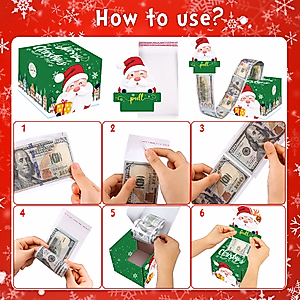Meiidoshine 4 Pack Christmas Money Box for Cash Gift Pull, Surprise Money Holder for Kids Adults with 200Pcs Transparent Bags - Fun Ways to Give Cash As A Gift for Your Loved Ones