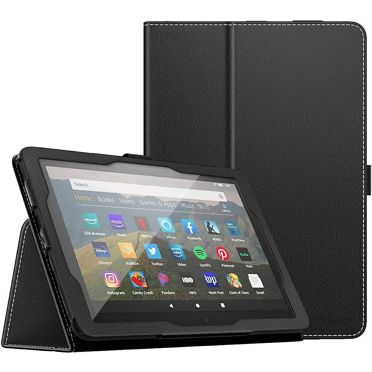 MoKo Case with Temperd Glass Screen Protector Fits Kindle Fire HD 8 & 8 Plus Tablet (12th Generation/10th Generation, 2022/2020 Release) Slim Folding Stand Cover with Auto Wake/Sleep, 9H Hardness Film