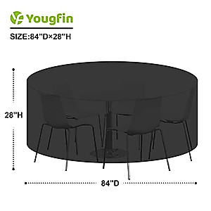 Yougfin Round Patio Table Cover, 420D Patio Furniture Covers Waterproof, Outdoor Table and Chairs Cover, 84''D x 28''H