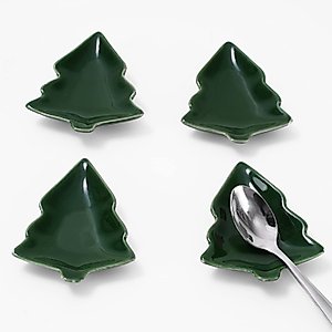 Whaline 4Pcs Christmas Coffee Spoon Rest Ceramic Teaspoon Holder mas Tree Shaped Sauce Dishes Seasoning Dipping Bowl Christmas Ring Dish for Xmas Kitchen Office Party Decor