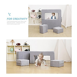 Elftopia Modular Kids Sofa,Toddler Couch Foam Armchair for Kids, Children Convertible Plush Sofa Play Set,Fold Out Sofa Bed(Grey)