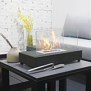 Tabletop Fireplace, Portable Rectangle Ventless Black Fire Pit Bowl Pot Indoor Outdoor, Bio Ethanol Clean Burning