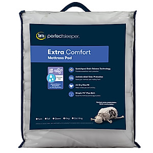 Serta Air Dry Extra Comfort Microfiber Fill Cooling Fitted Mattress Pad Cover, Queen, White