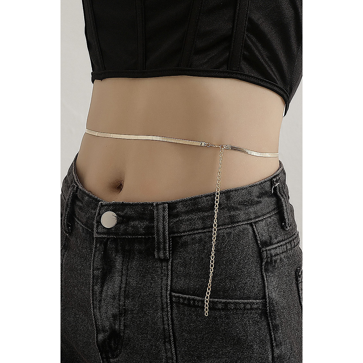 LUXSTRA Waterproof 18K Gold Waist-Chain | Three Sizes S, M, L Flat Snake Herringbone Belly Chain | Sexy Bikini Layering Body Chain For Women