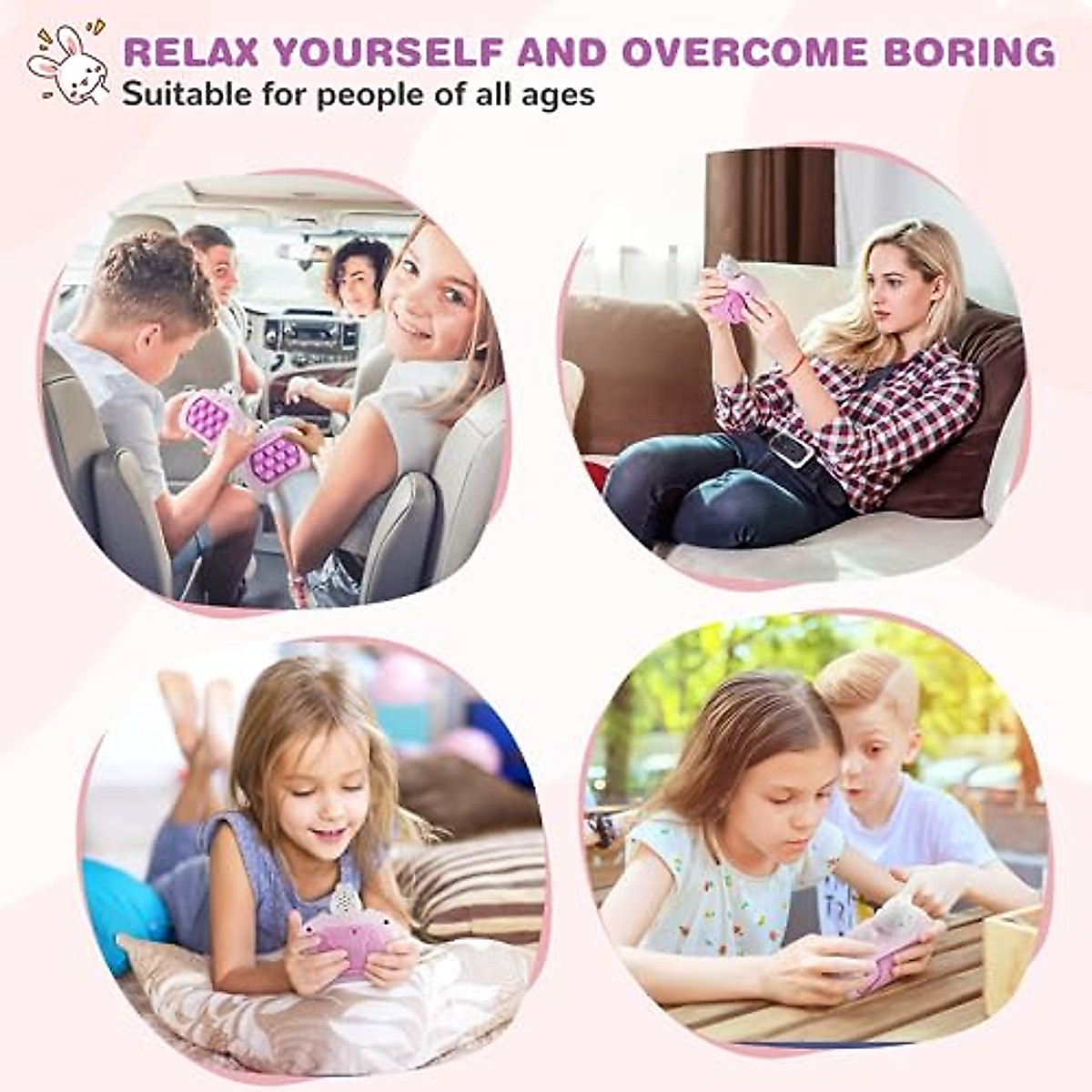 Ideashop Pop Fidget Game for Kids Adult, Handheld Quick Push Bubble Toy Light Up Game, 4 Modes, More Challenging Travel Portable Puzzle Game Machine, for Kids Birthday Gift (Rabbit)