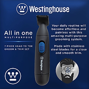 Westinghouse Men's All-in-One Beard Trimmer, Stainless Steel Dual Sided Blades, Adjustable Lengths, Includes Nose and Ear Trimmer Attachment, Portable and Travel Ready