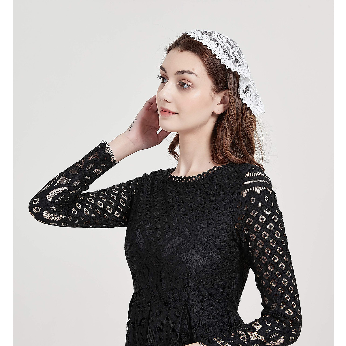 FANFAN Headcovering Lace Church Veil Headpiece Vintage-Inspired Chapel Cap Veil Y034 White