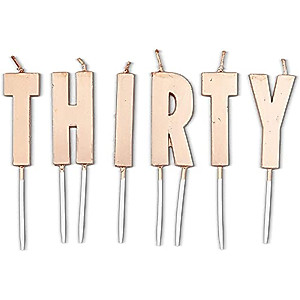 Cake Topper 30th Birthday with Thin Candles in Holders (Rose Gold, 30 Pack)