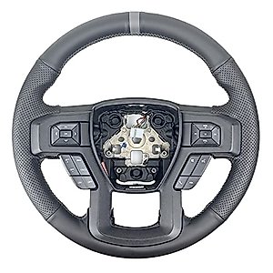 Black Side Perforated Leather Grey Marker Steering Wheel Protector Cover Hand-Stitch on Wrap Fit for Ford F-150 F250 King Ranch/Lariat/XL/XLT/Limited/Platinum/Police Responder 2015-2020