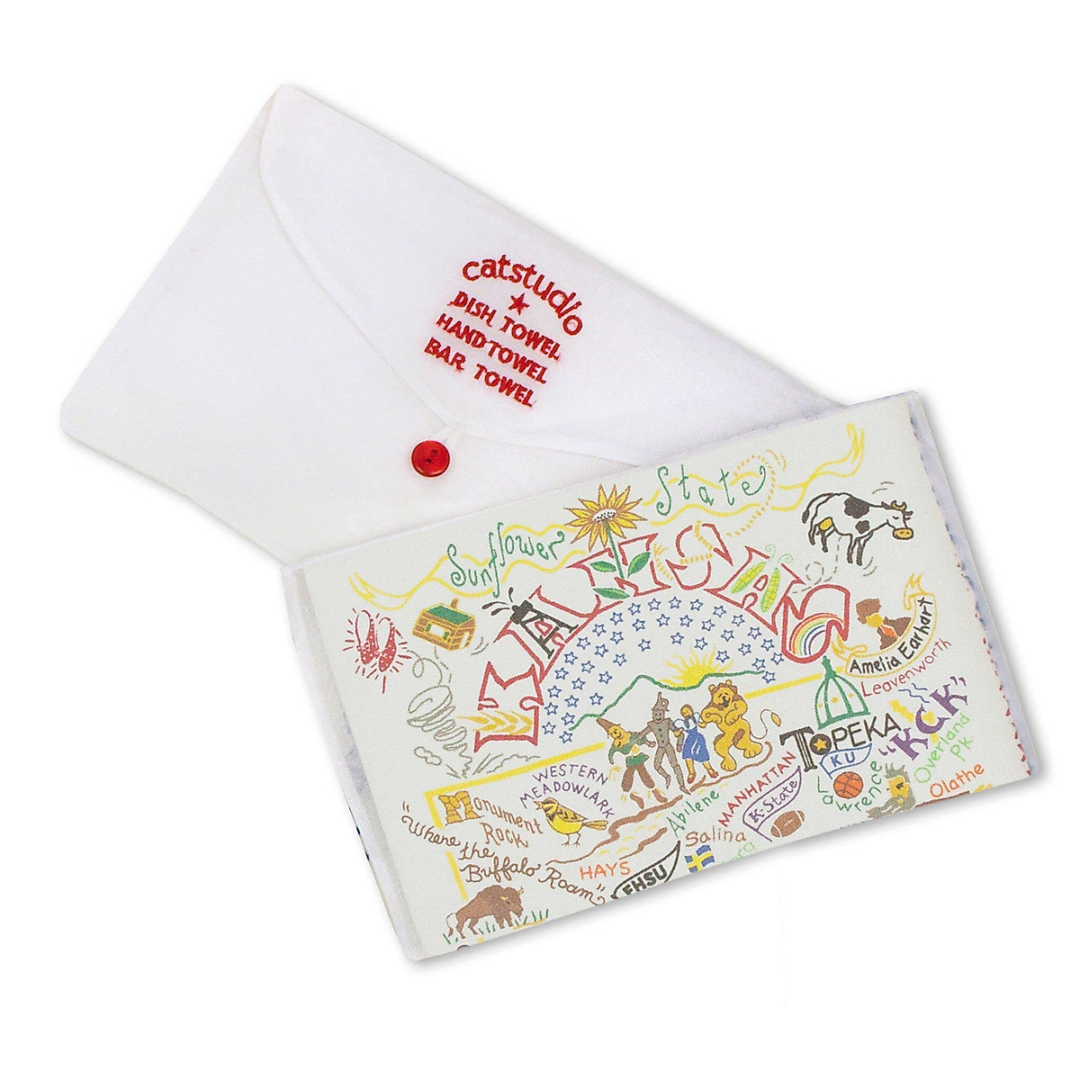 Catstudio Kansas Dish Towel - U.S. State Souvenir Kitchen and Hand Towel with Original Artwork - Perfect Tea Towel for Kansas Lovers, Travel Souvenir
