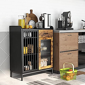 Giantex Buffet Sideboard, Industrial Cupboard with 2 Cabinets and 1 Drawer, Multipurpose Wooden Kitchen Coffee Bar Station for Living Room Hallway