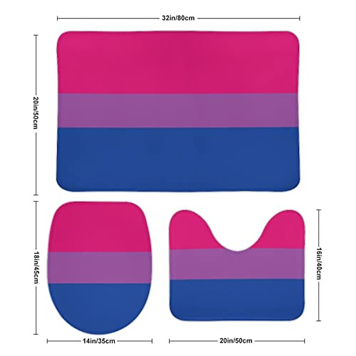DamTma 3 Piece Bath Rugs Sets Bisexual Pride Non Slip Bathroom Carpet Water Absorbent Bathroom Rugs U-Shaped Toilet Mat Toilet Lid Cover LGBTQIA+ Bathroom Sets