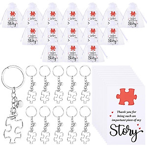 Landical 30 Sets Christmas Thank You Gift Bulk Teacher Appreciation Gifts Puzzle Keychain with Thank You Card Organza Bag for Teacher