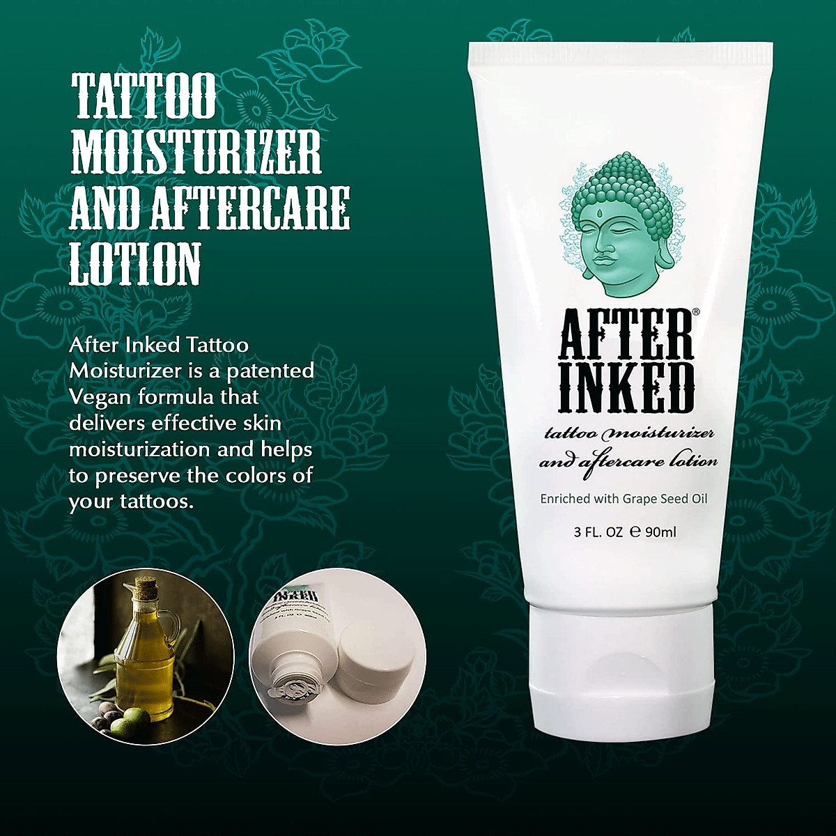 After Inked Tattoo Aftercare Lotion - Tattoo Moisturizer, As Seen on INK MASTER, Tattoo Balm, Ink Hydration Tattoo Aftercare Kit, 3 Fluid oz Tube (1-Pack)