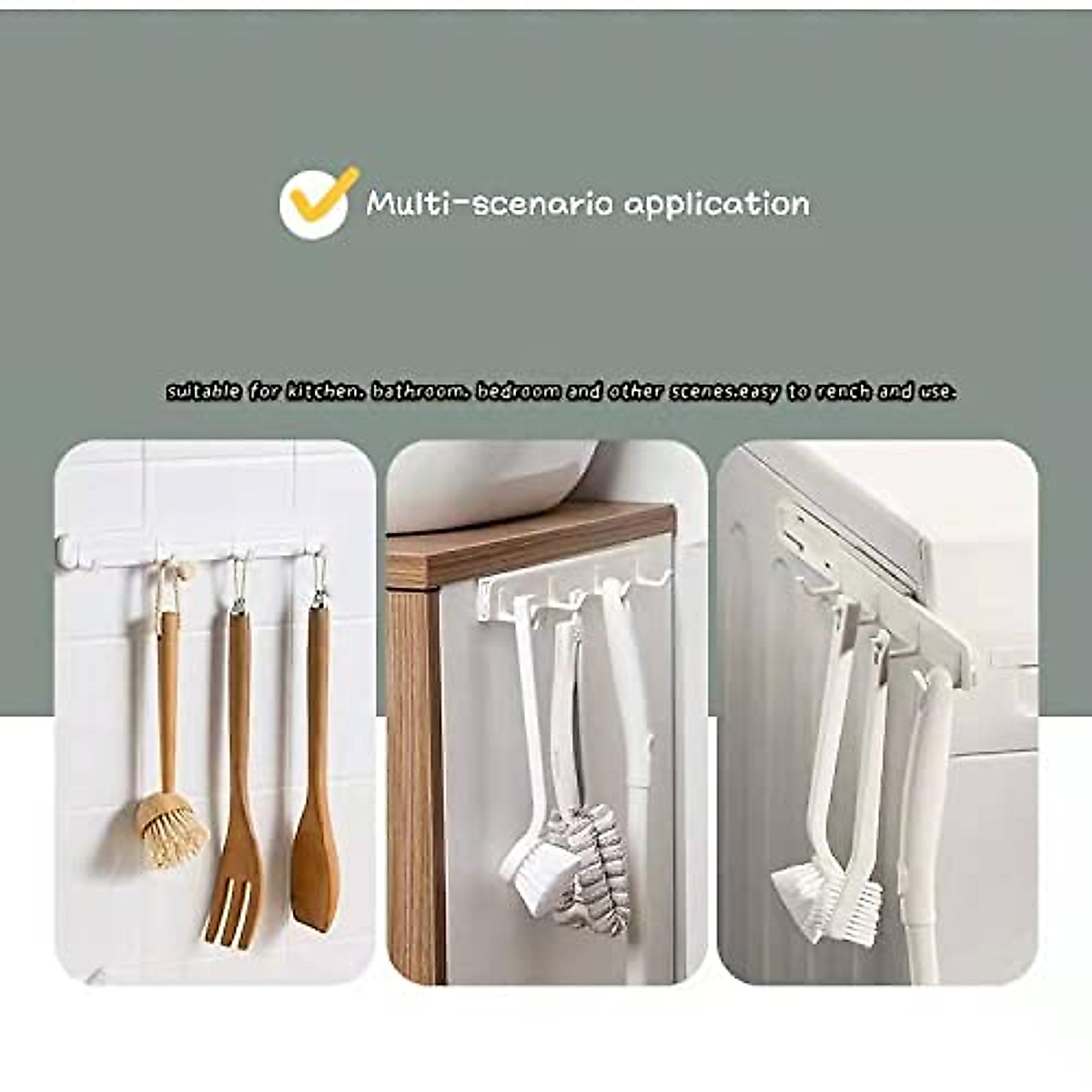 Oraony Ugrade Adhesive Kitchen Utensil Sliding Rack, Wall Mounted Rack Hook Hanger Saving Space No Drilling for Kitchen Refrigerator Door Washer Microwave Bathroom Bedroom (2Pcs)