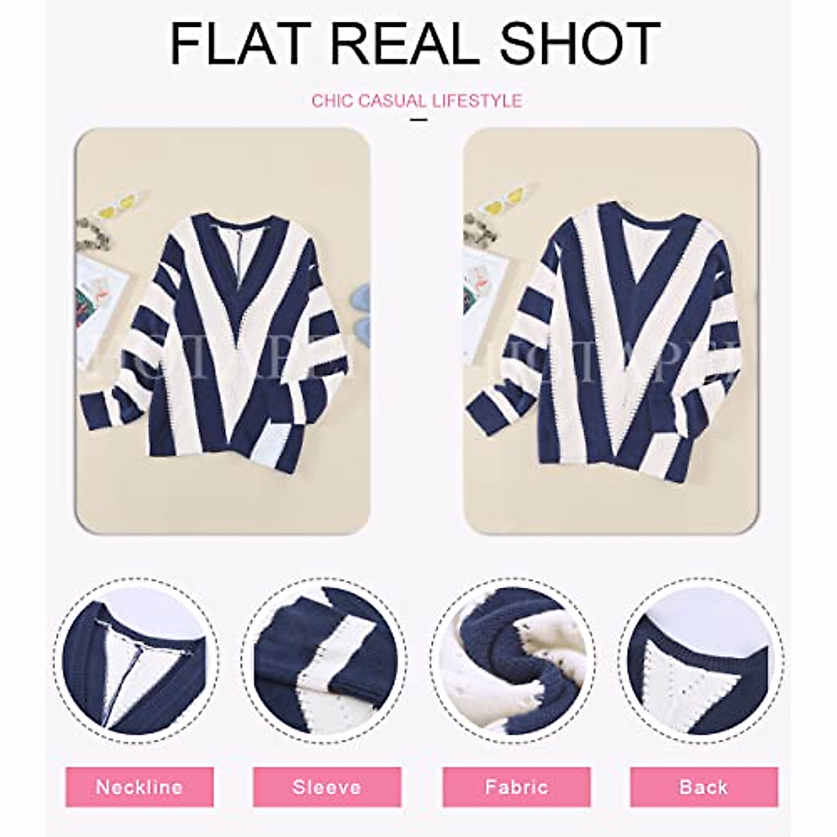 EVALESS Womans Fall Sweaters Long Sleeve Sexy Deep V Neck Hand Knit Striped Sweater Tops Fahion 2024 Loose Pullover Oversized Sweaters Blue X-Large